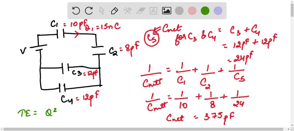 SOLVED: Four capacitors are connected to a battery as shown below. The voltage V delivered by ...