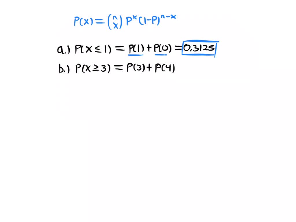 SOLVED: Use the binomial formula to calculate the following probabilities for an experiment in ...