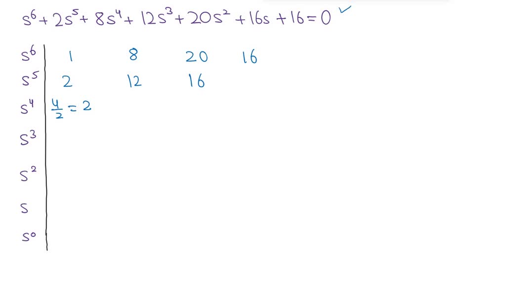 SOLVED: Construct Routh array and determine stability of the system whose characteristic ...