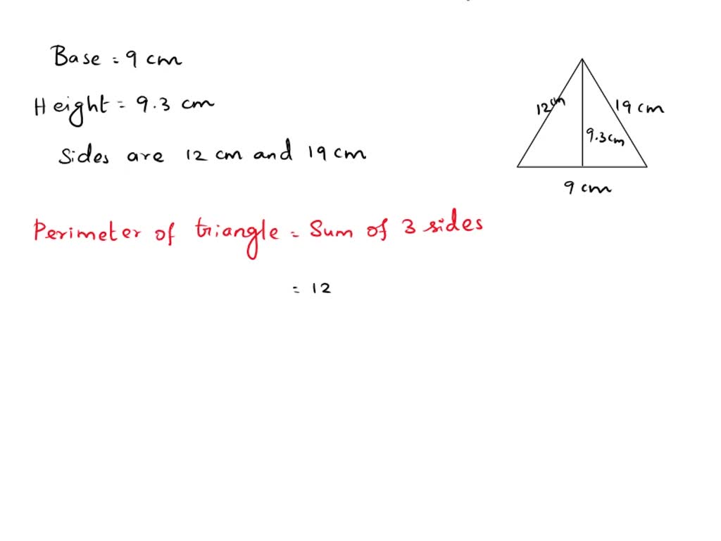 SOLVED: 5.) Find the perimeter and area of a triangle with a base of 9 ...