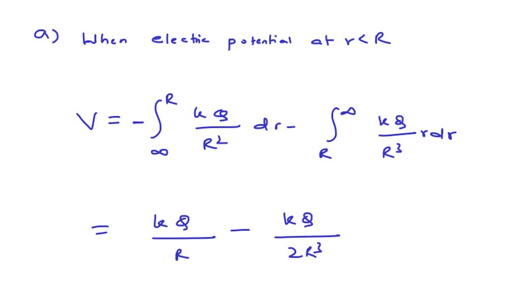 SOLVED: A charge q is distributed uniformly throughout a spherical volume of radius R. Let V = 0 ...
