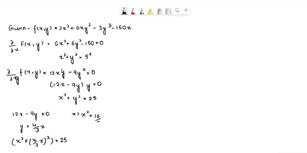 SOLVED: The function f(x, y) = 2x^3 + 6xy^2 - 3y^3 - 150x has four stationary points. Find them ...