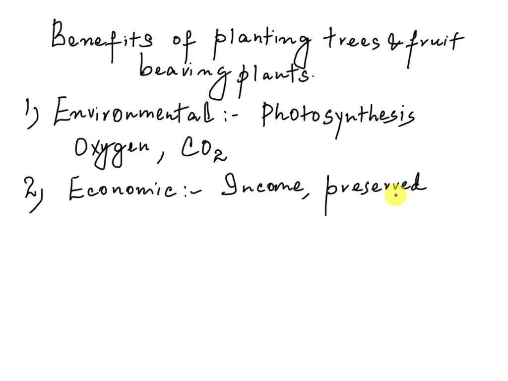SOLVED: Learning Task 5: Write at least five benefits derived from planting trees and fruit ...