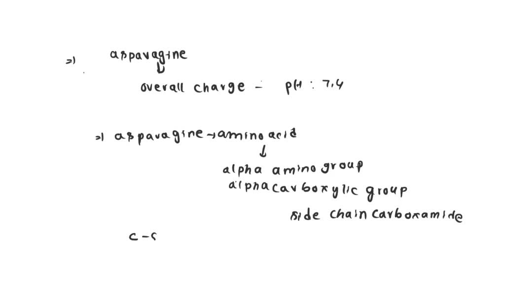 What is the overall charge on asparagine (pI = 5.4) at a pH of 7.4?