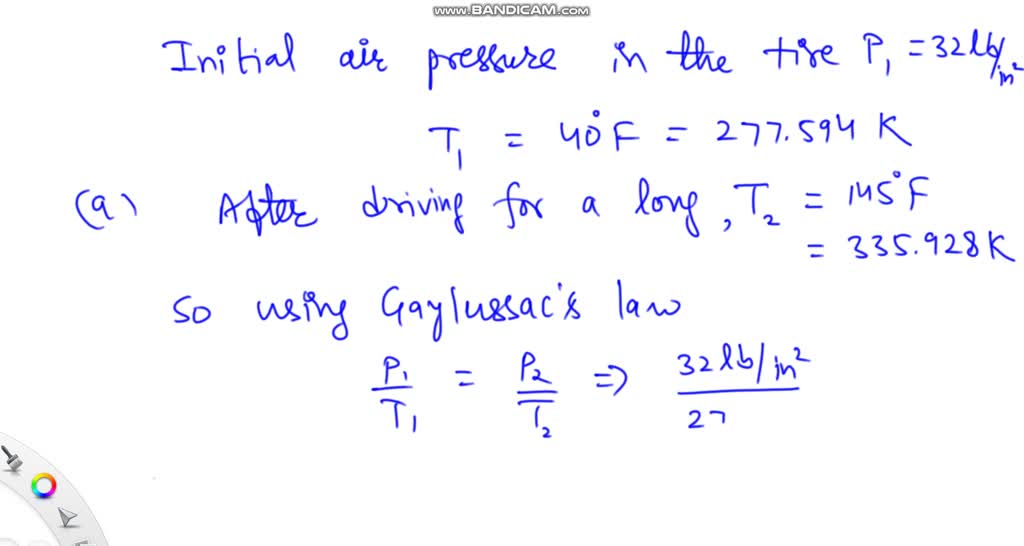 SOLVED: An automobile tire is filled to an air pressure of 32 lb/in2 at an air temperature of 4 ...