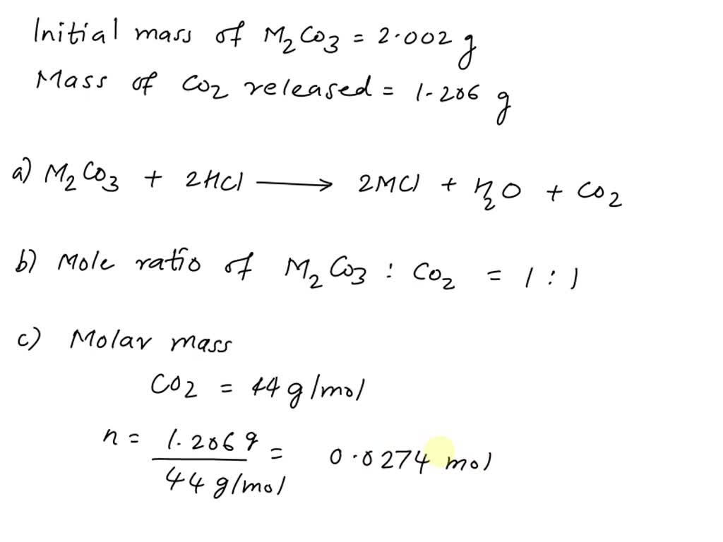 An unknown group 1 metal carbonate M2CO3 (M=Li, Na or K) was reacted ...