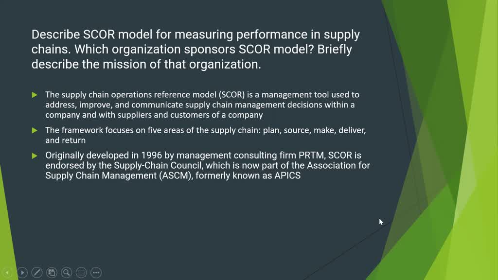 SOLVED: Describe SCOR model for measuring performance in supply chains ... SOLVED: Describe SCOR model for measuring performance in supply chains ...