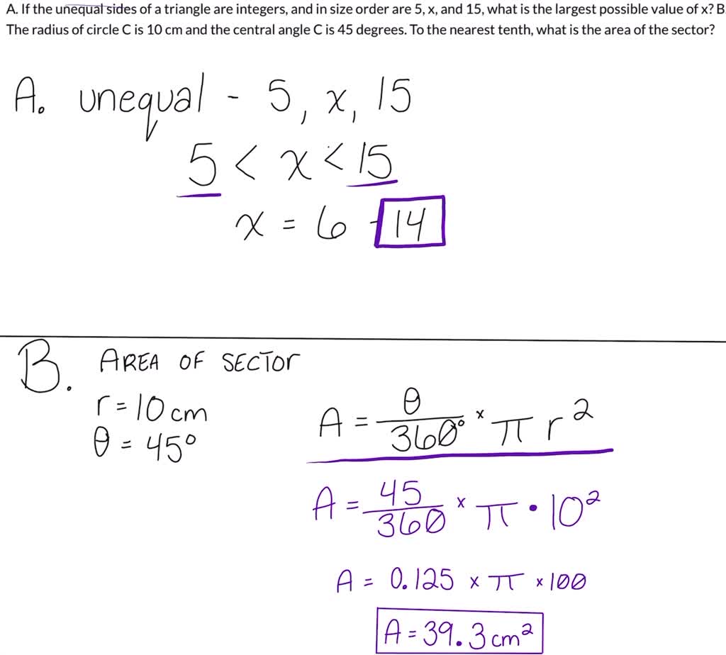 SOLVED: A. If the unequal sides of a triangle are integers, and in size ...