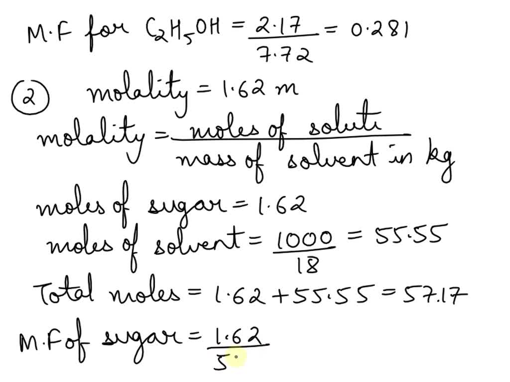 SOLVED: A solution is prepared by mixing 100.0 g of water, H2O, and 100.0 g of ethanol, C2H5OH ...
