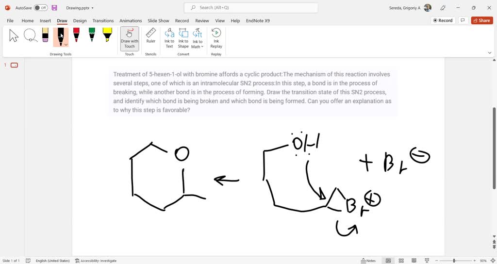 SOLVED: Treatment of 5-hexen-1-ol with bromine affords a cyclic product ...