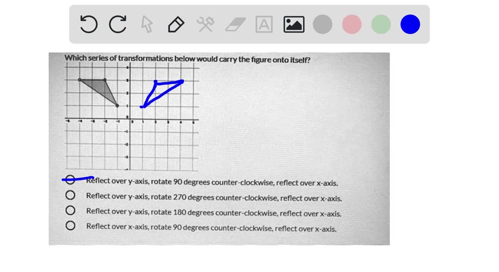 SOLVED: Which series of transformations below would carry the figure onto itself? Reflect over y ...