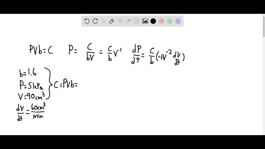 The pressure P and volume V of an expanding gas are related by the ...