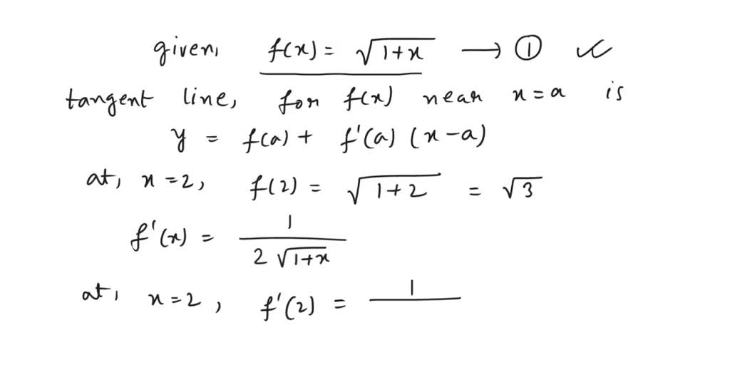 SOLVED: a Find the equation of the line tangent to f at0,Iand use it to ...