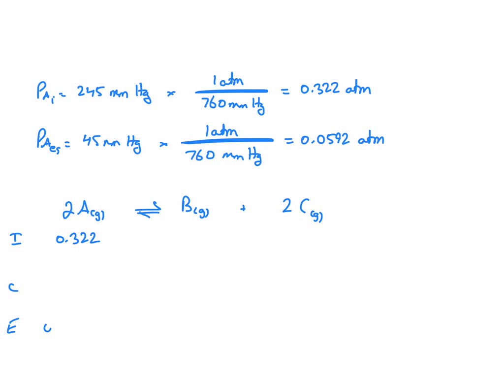 SOLVED: For the reaction 2A(g)⇌B(g)+2C(g) , a reaction vessel initially ...