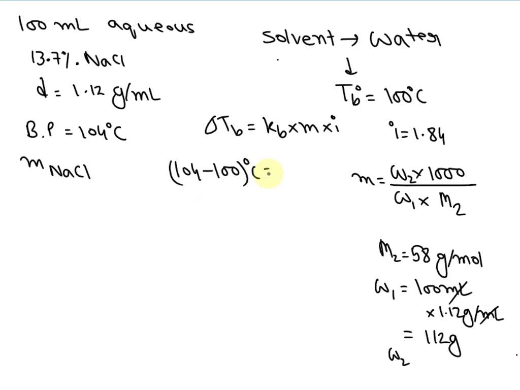 SOLVED: A 100.0-mL m L aqueous sodium chloride solution is 13.7% NaCl N a C l by mass and has a ...