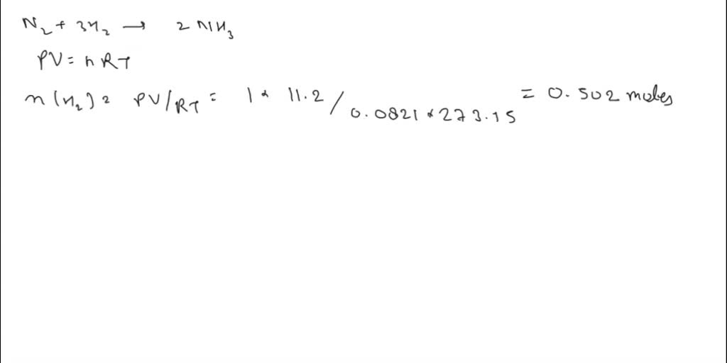 SOLVED: In the reaction N2 + 3H2 -> 2NH3, how many grams of NH3 gas ...