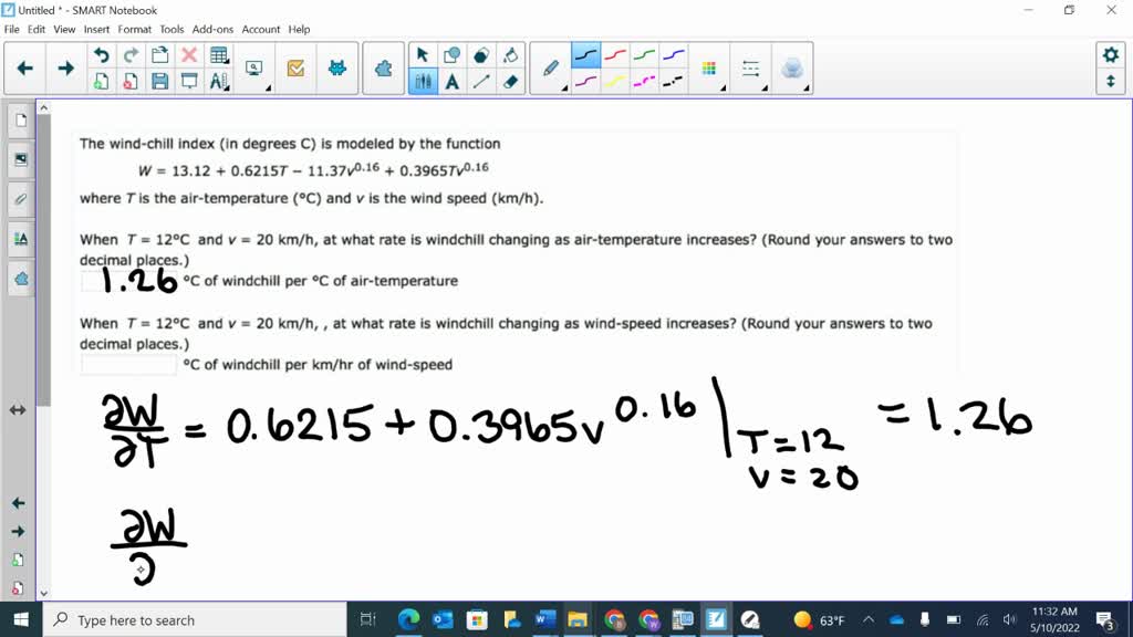 SOLVED: The wind-chill index (in degrees C) is modeled by the function ...