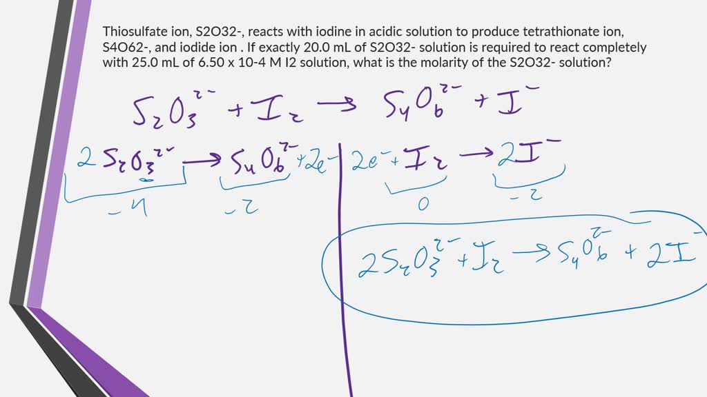 VIDEO solution: 19. Iodine, I2, reacts with the thiosulfate ion to give ...