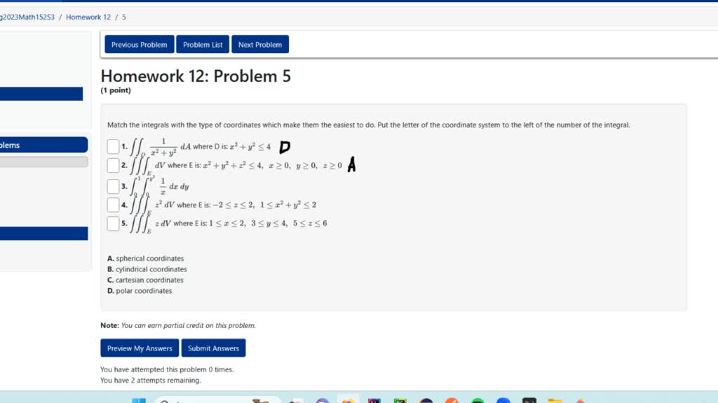 SOLVED: WEBWORK Logged in as MUSTAFA ERGUT Log Out ⇔ WeBWorK / Spring2023Math152S3 / Homework 12 ...