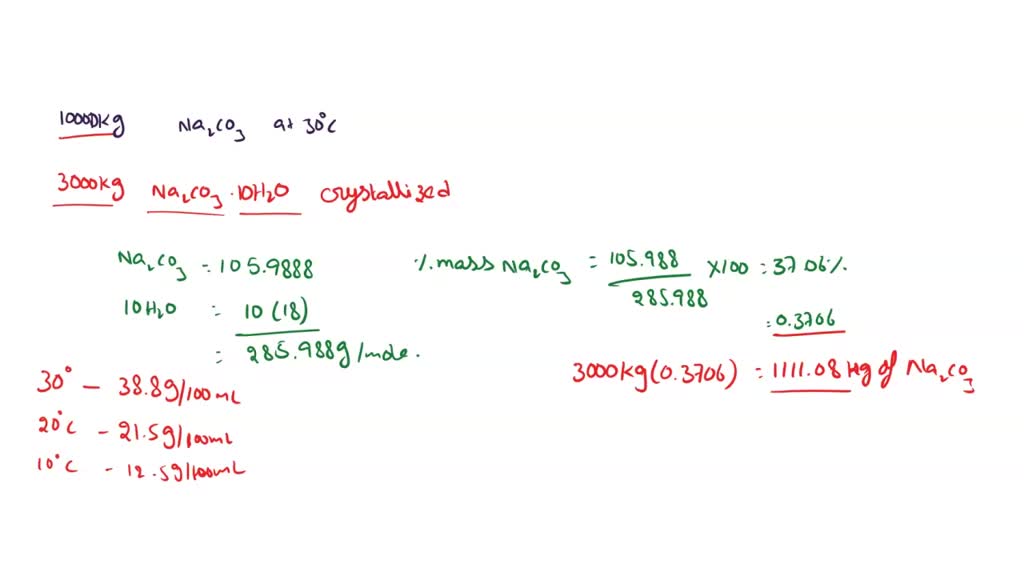 A saturated solution of Na2CO3 at 30°C is sent to a crystallizer where ...