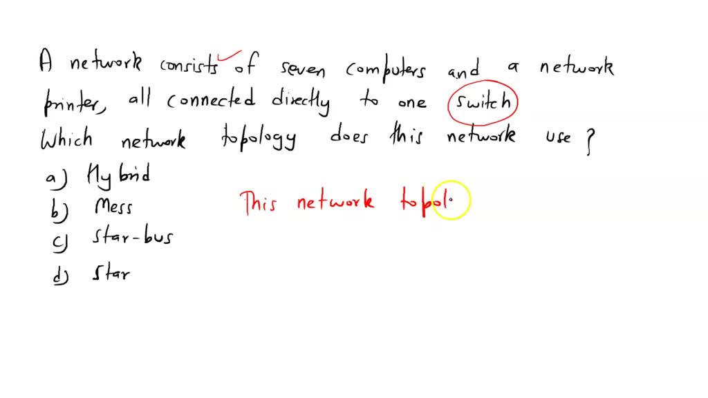 A network consists of seven computers and a network printer, all connected directly to one ...