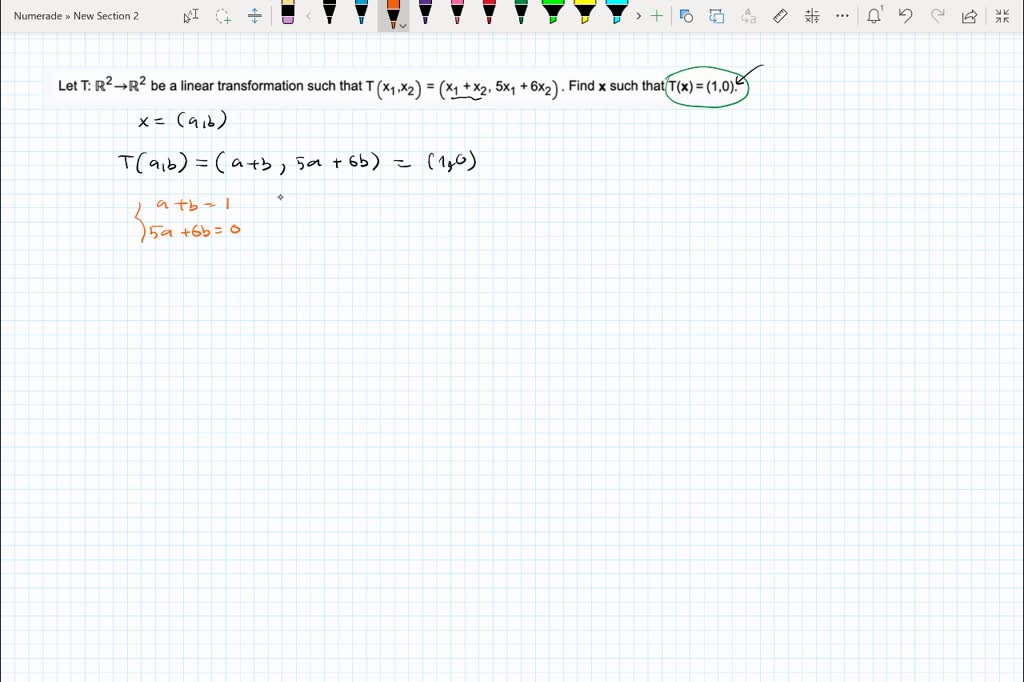 Let T: R2R2 be a linear transformation such that T (x1,x2) (x1 +X2, 5x1 ...