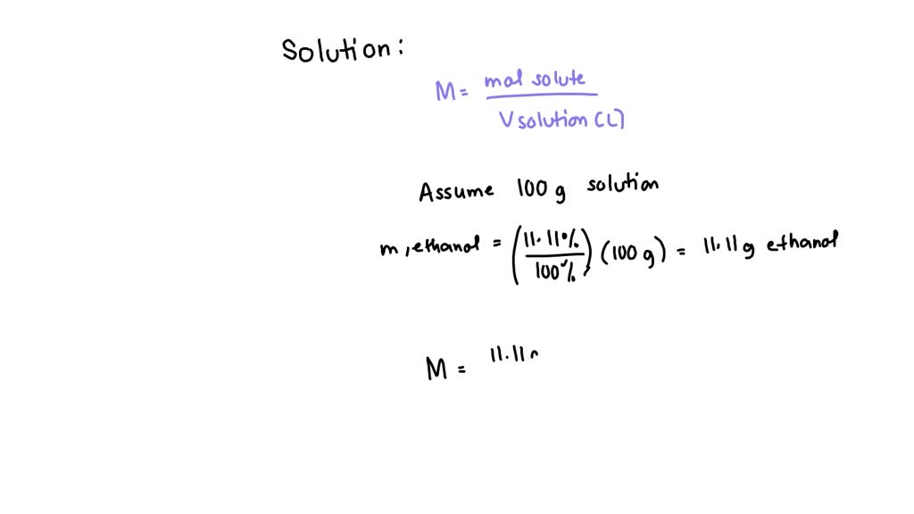 SOLVED: What is the concentration in molarity of an aqueous solution which contains 11.11% by ...