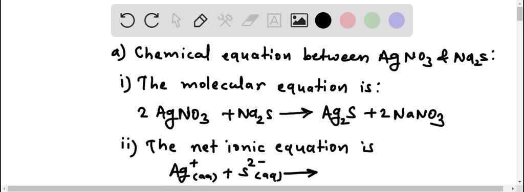 Write the chemical equation for the ionic reaction between Na2S and AgNO3