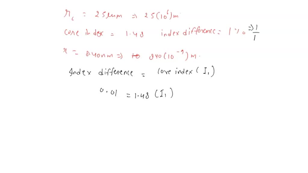 A multimode step index optical fiber that has a core radius of 25 μm, a ...