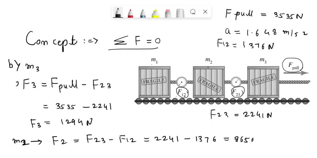 SOLVED: Three crates with various contents are pulled by force Fpull ...