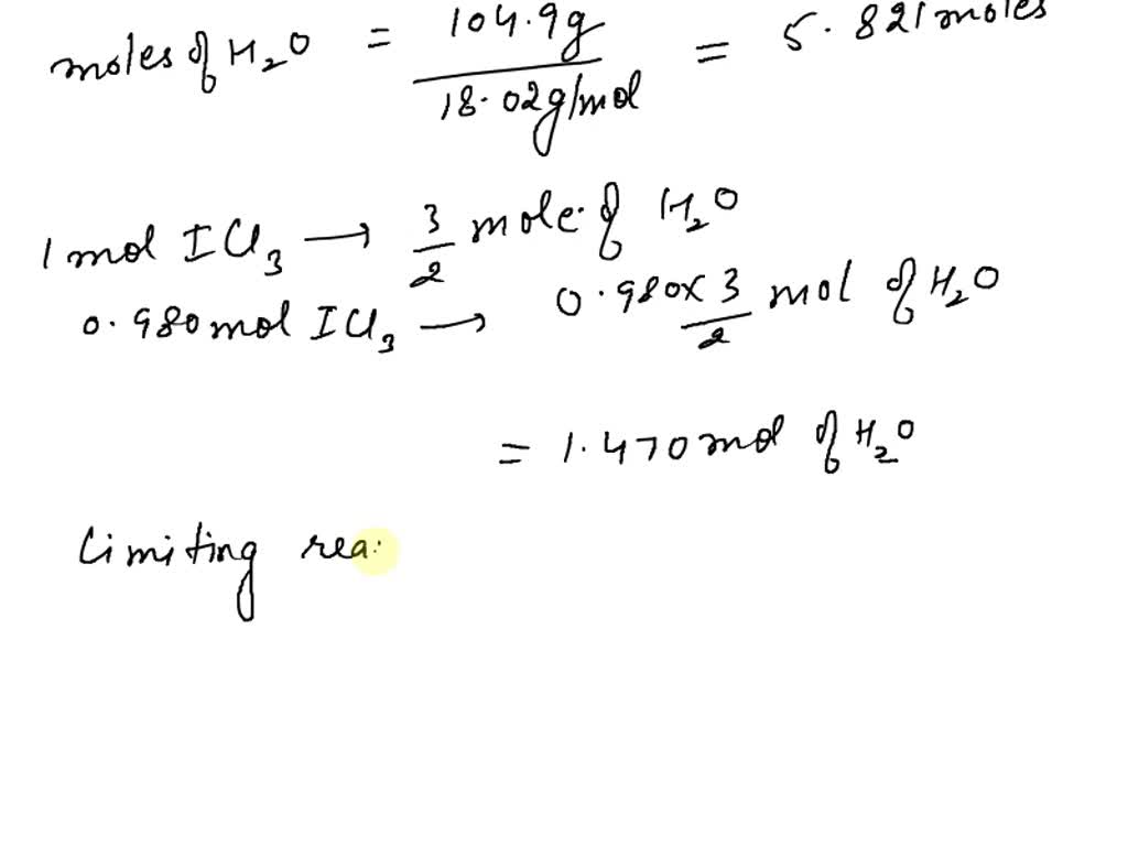 SOLVED: Calculate the maximum number of moles and grams of iodic acid (HIO3) that can form when ...