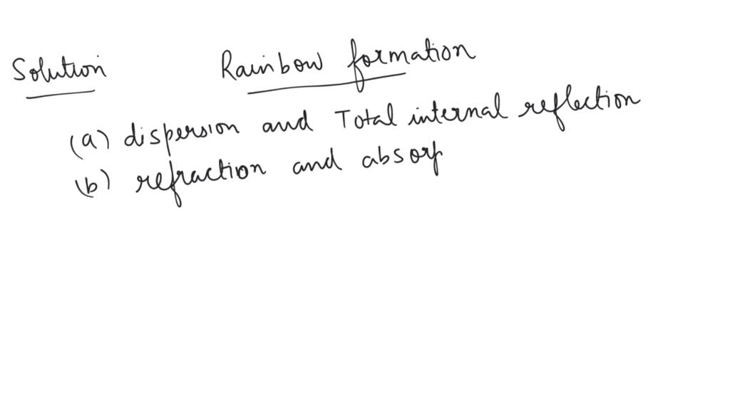 SOLVED: Rainbow is formed due to a combination of (a) dispersion and ...