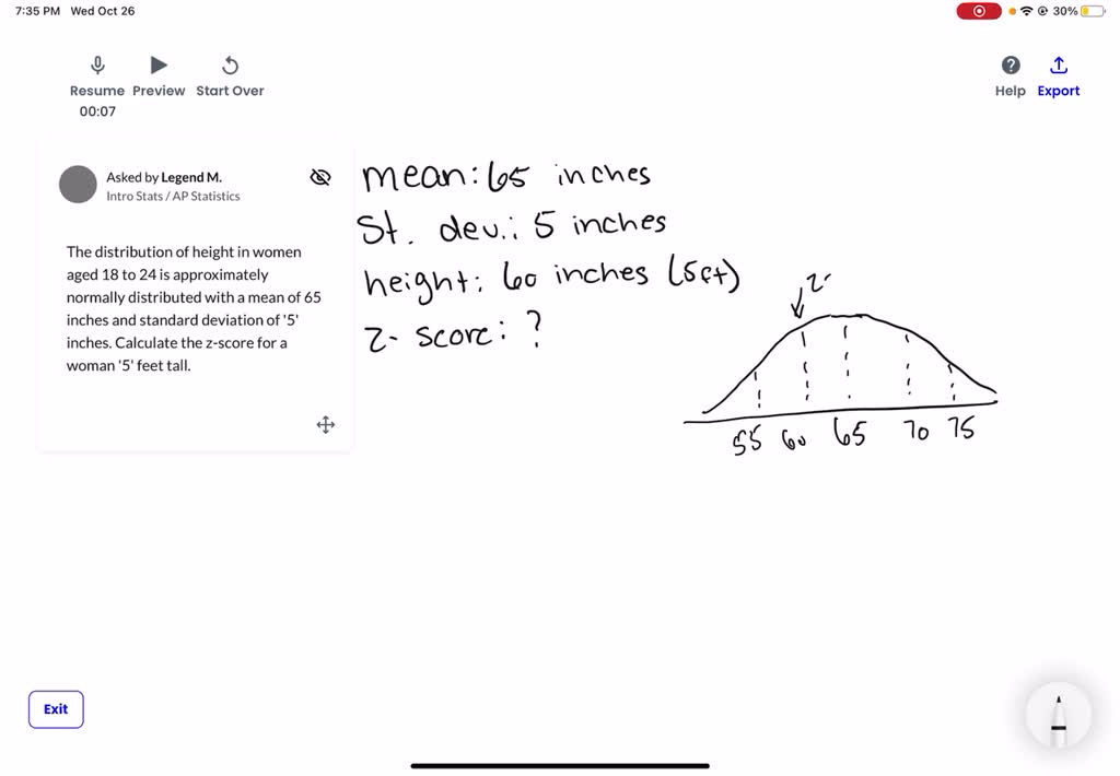 SOLVED: The distribution of height in women aged 18 to 24 is approximately normally distributed ...