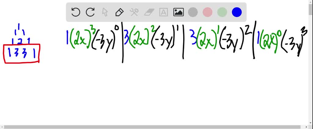 SOLVED: How can you use Pascal's triangle to expand (2x^2 + 3y)^4? Drag ...