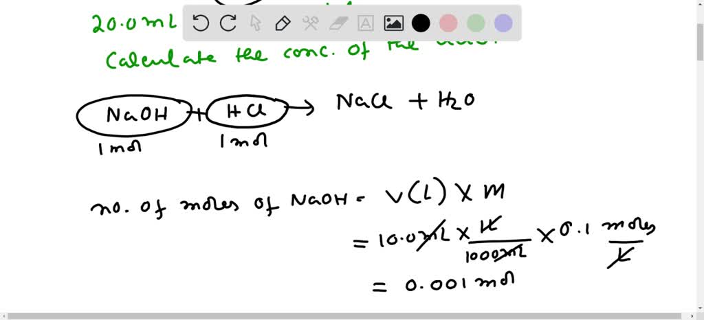 SOLVED: In a titration experiment, the concentration of NaOH is 0.1 M with a volume of25. mL ...