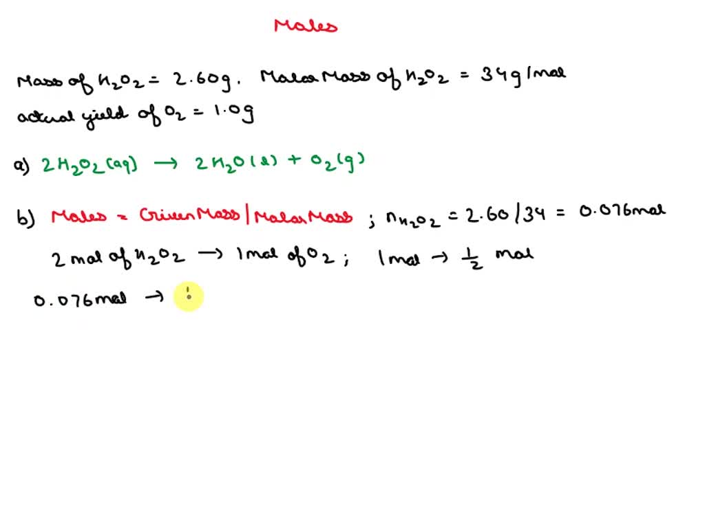 SOLVED: Liquid hydrogen peroxide, H2O2, decomposes into liquid water ...