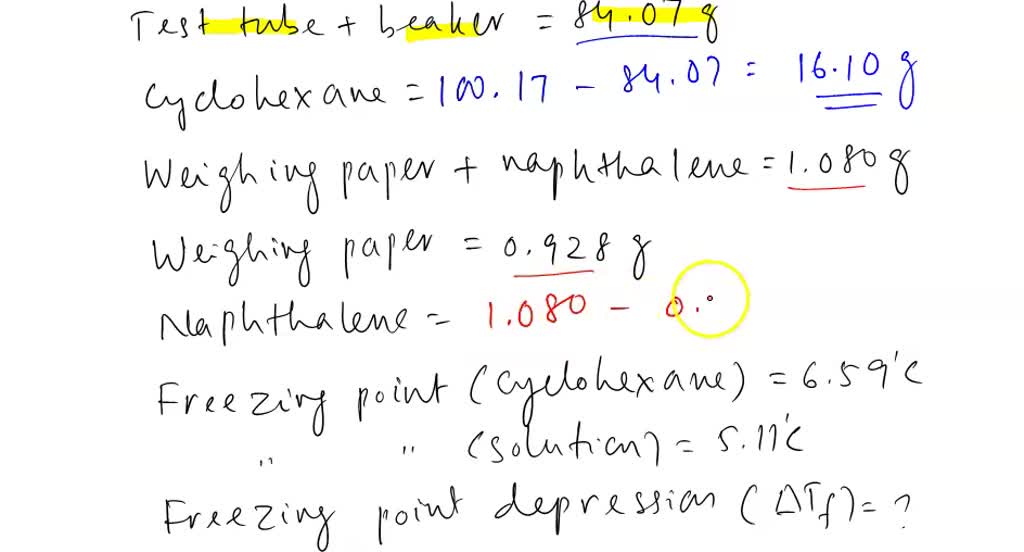 SOLVED: Experiment 14 Report Sheet Molar Mass Qf a Solid Dale Freezing Point of Cyclohexane ...