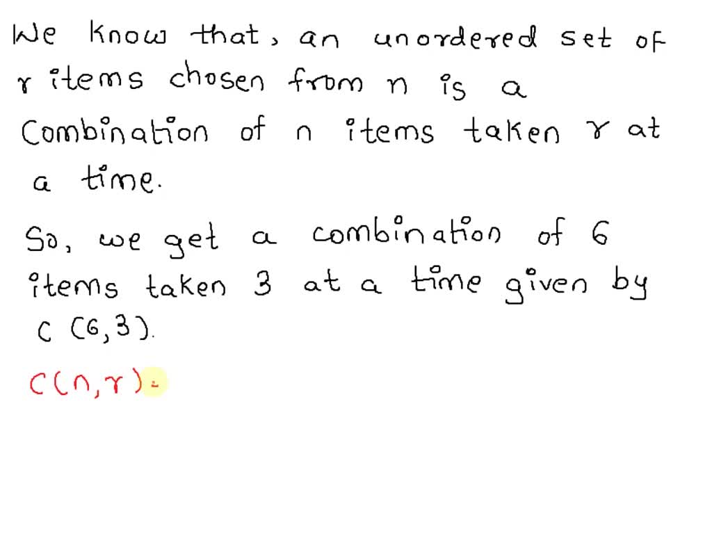 SOLVED: A set has 6 elements. How many subsets of 3 elements can be formed?