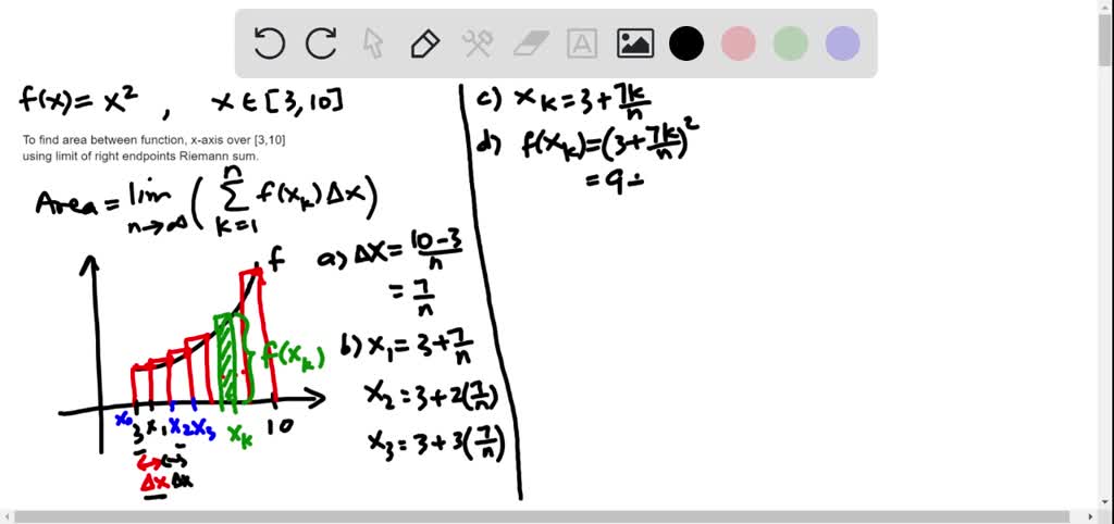 SOLVED:Set up a Riemann sum to approximate the area under the parabola along the interval [1,7 ...