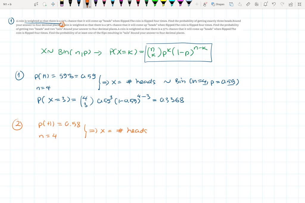 SOLVED: A coin is weighted so that there is a 59% chance that it will come up "heads" when ...