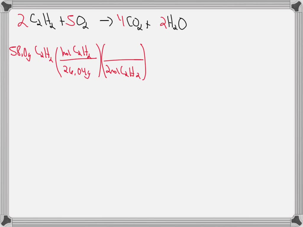 SOLVED: When a mixture of 58.0 g acetylene, C2H2 , and 83.0 g oxygen ...