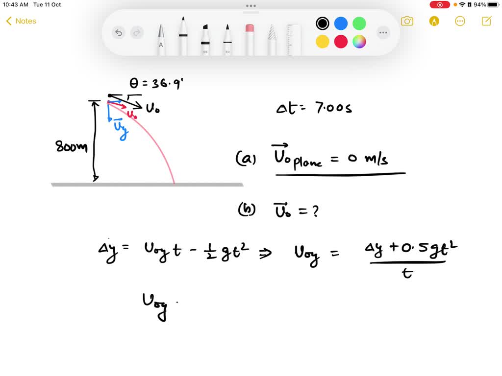 SOLVED: An airplane diving at an angle of 36.9Â° below the horizontal ...