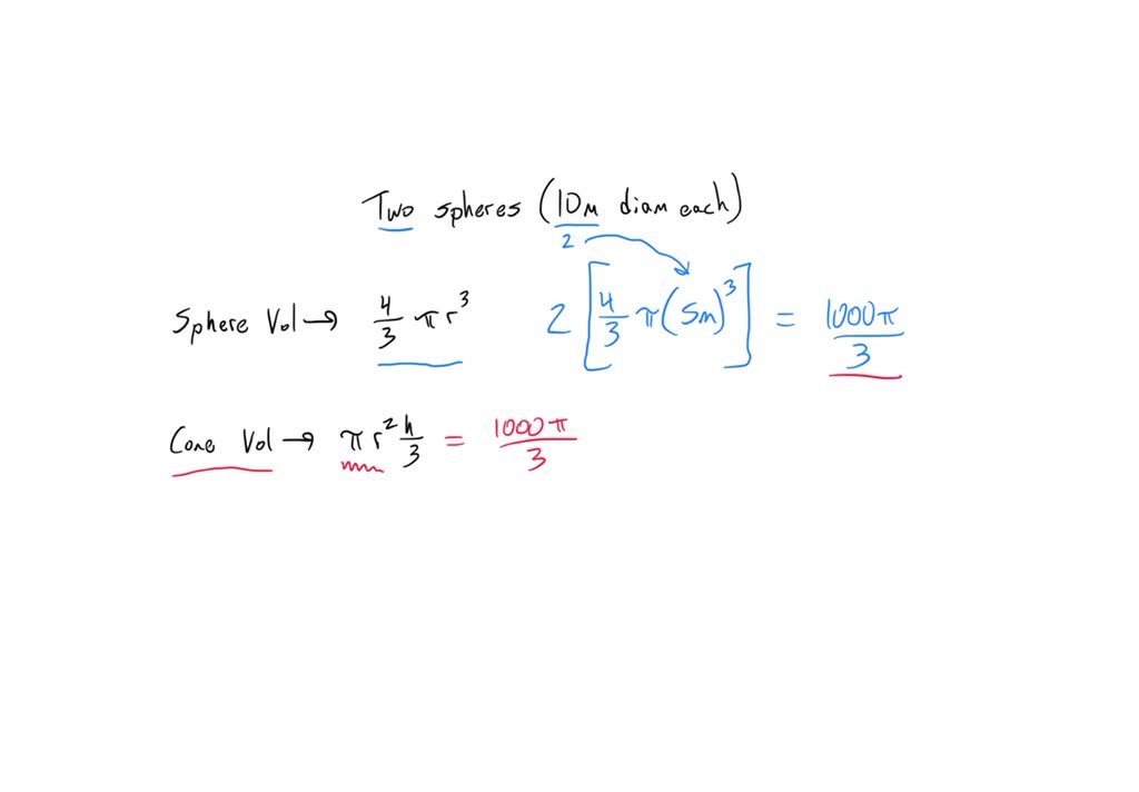 SOLVED: Two spheres each 10m in diameter are melted down and recast ...