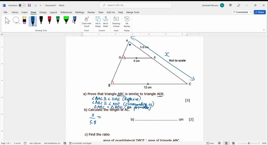 SOLVED: In the diagram, BC is parallel to DE. Not to scale. a) Prove that triangle ABC is ...
