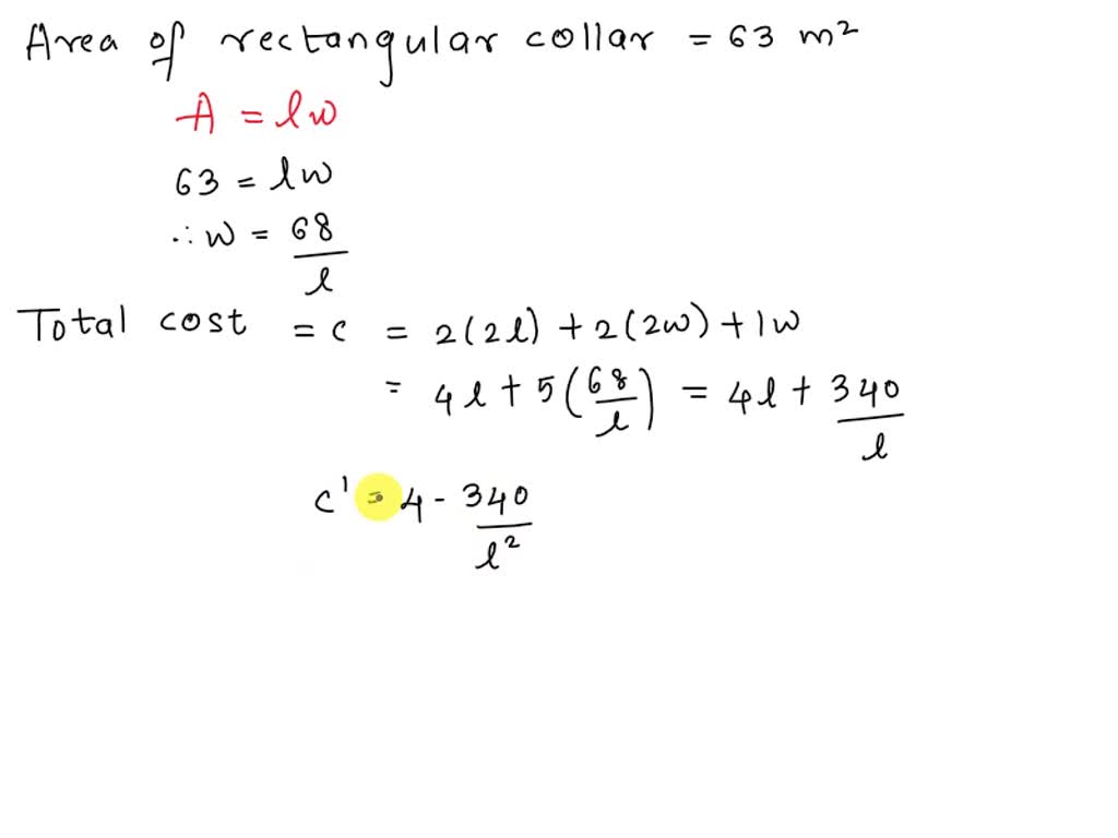 SOLVED: A rectangular corral of 63 square meters is to be fenced off ...