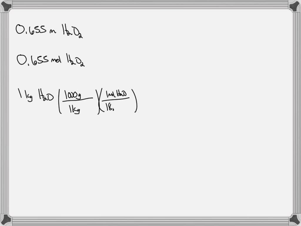 A solution contains hydrogen peroxide, H2O2, in water. The solution is ...