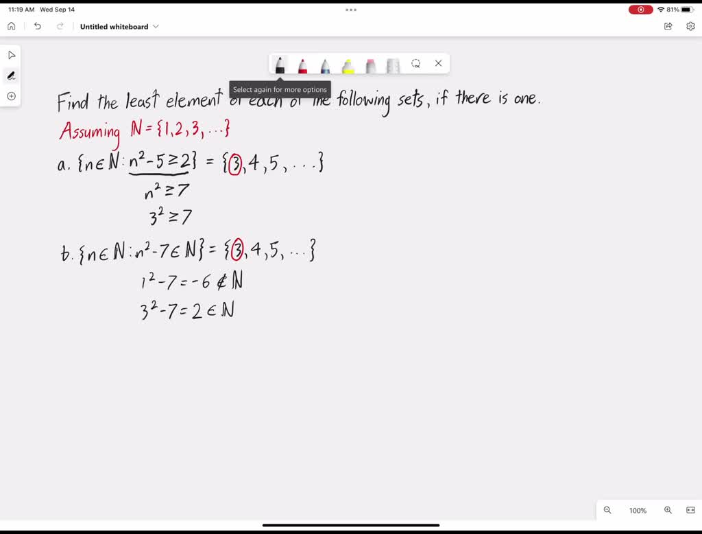 SOLVED: Find the least element of each ofthe following sets, if there ... SOLVED: Find the least element of each ofthe following sets, if there ...