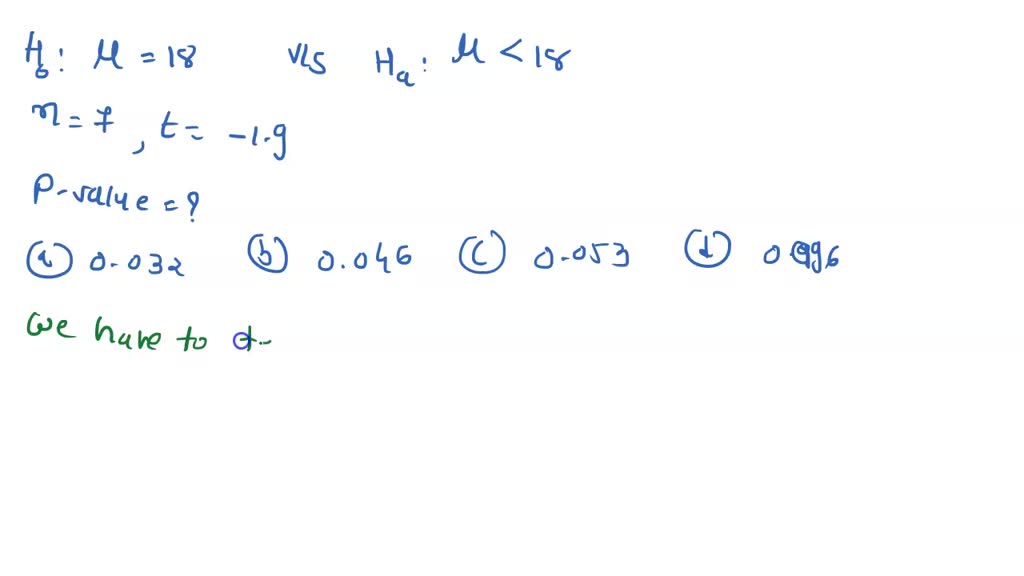 SOLVED: Miriam was testing Ho 18 versus Ha 18 with a sample of 7 ...