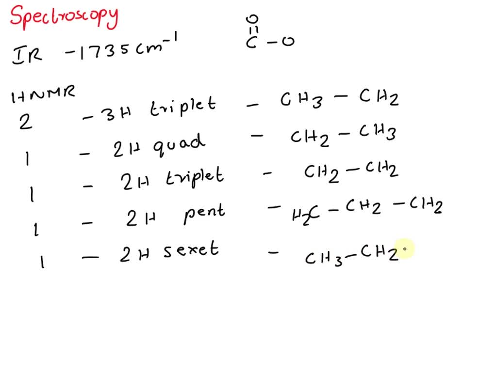 SOLVED: A compound with formula C7H14O2 gives a strong peak near 1735 ...