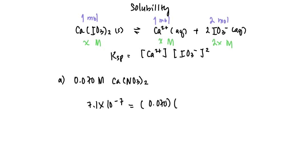 SOLVED: Calculate the molar solubility of Ca(IO3)2 in each solution ...